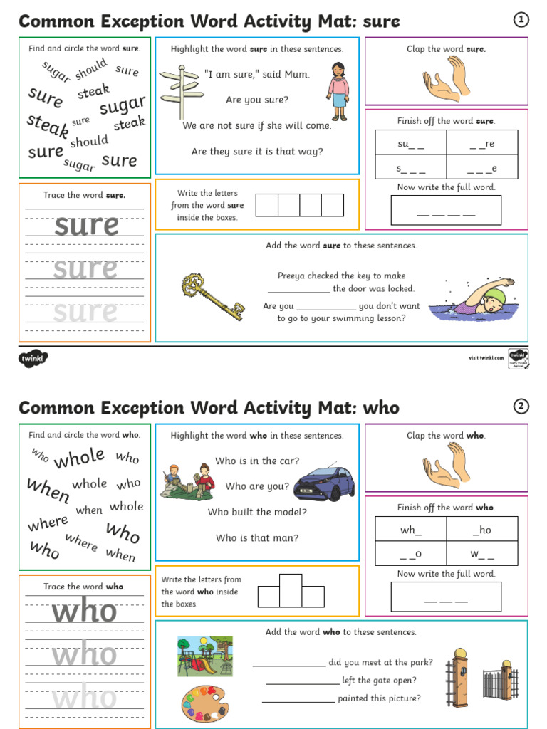 Common Exception Word Activities | PDF