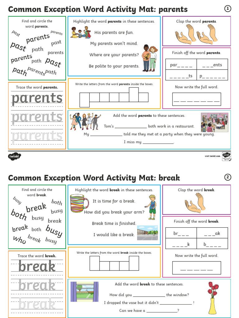 Common Exception Words Activity Mat | PDF | Cattle Products | Foods
