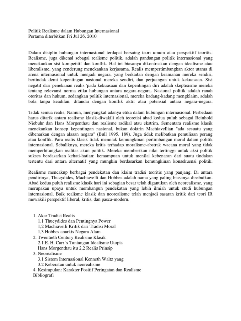 Realisme Politik dalam Hubungan Internasional | PDF | Politik