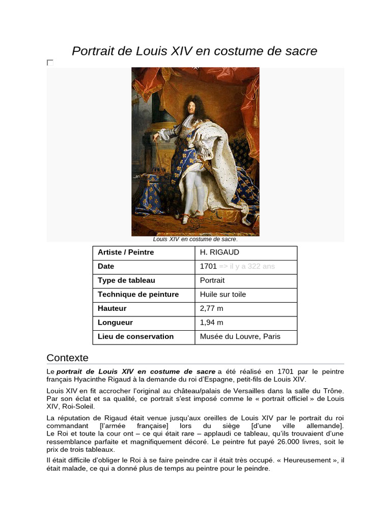Portrait de Louis XIV en costume de sacre | PDF | Peintures