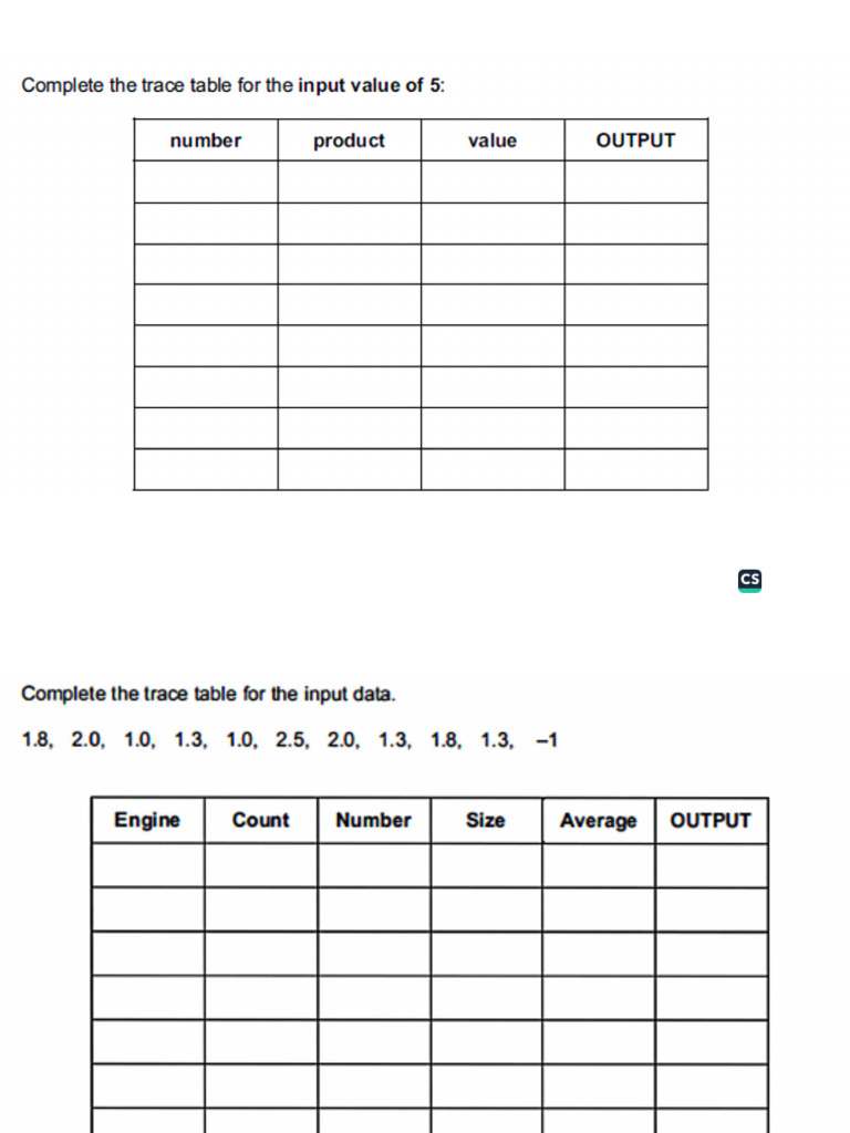 Computer Science Final Trace Table | PDF