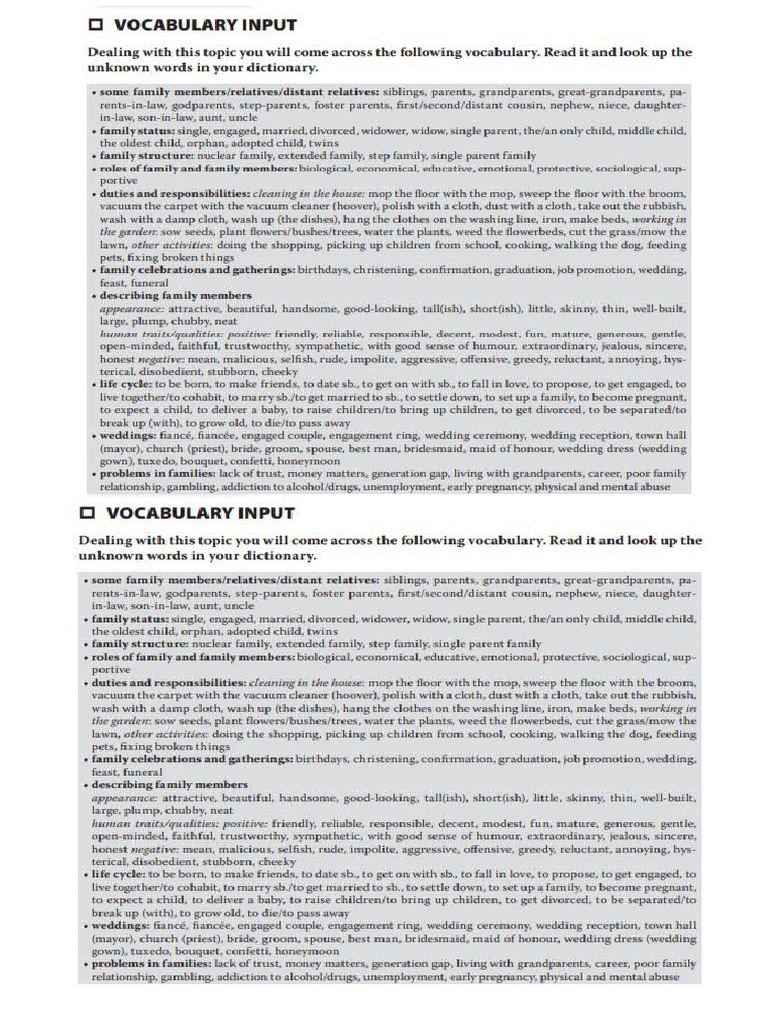 Vocabulary Yes - Family | PDF