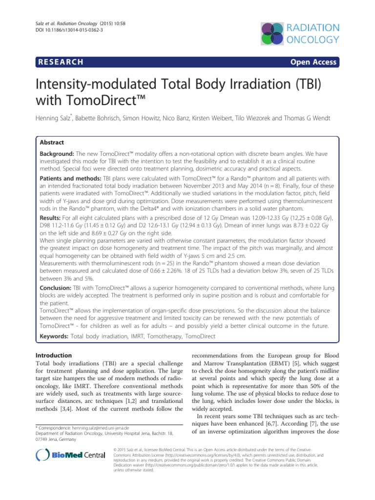 TomoDirect™ for Total Body Irradiation | PDF | Radiation Therapy ...