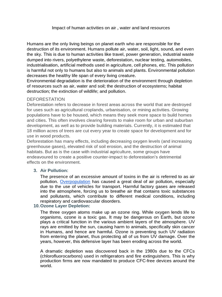 Human Impact on Air, Water, and Land Resources | PDF | Habitat ...
