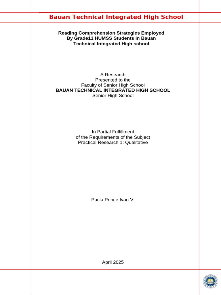 Reading Strategies of Grade 11 HUMSS Students | PDF | Reading ...