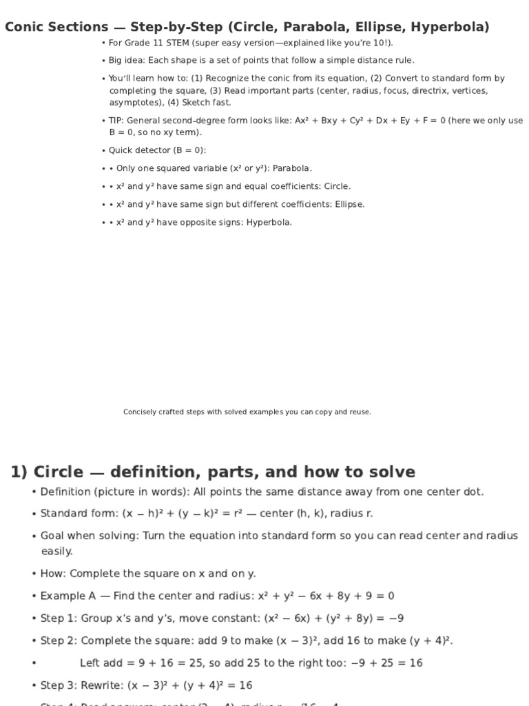 Conic Sections Guide for Grade 11 STEM | PDF | Ellipse | Elementary ...