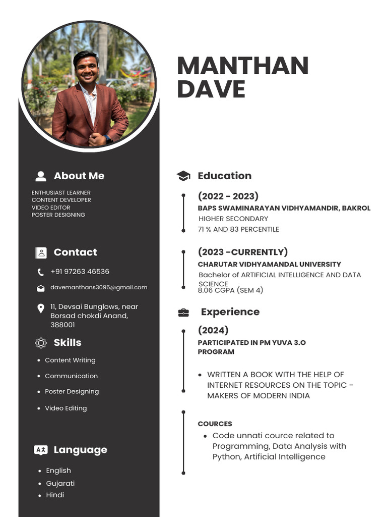 Manthan Dave: AI & Data Science Profile | PDF