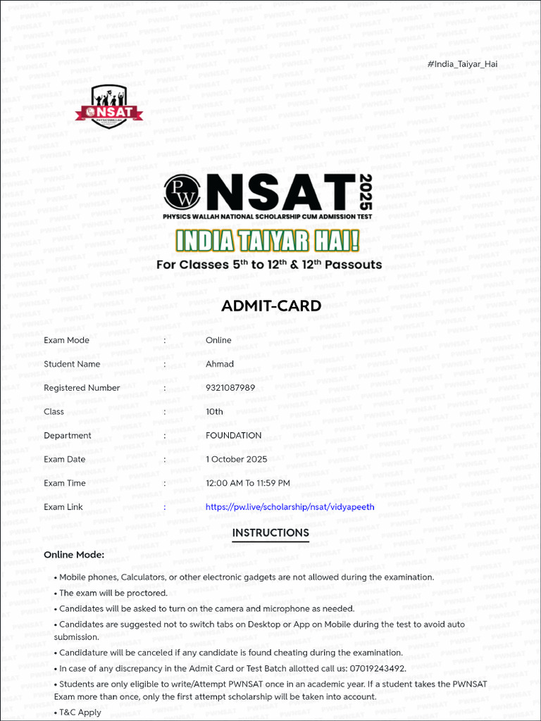 Admit Card | PDF