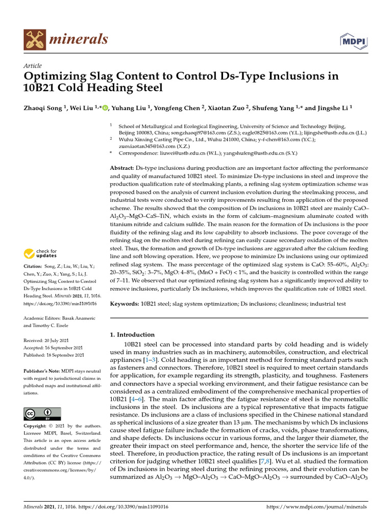 Optimizing Slag Content To Control Ds-Type Inclusi | PDF | Calcium ...
