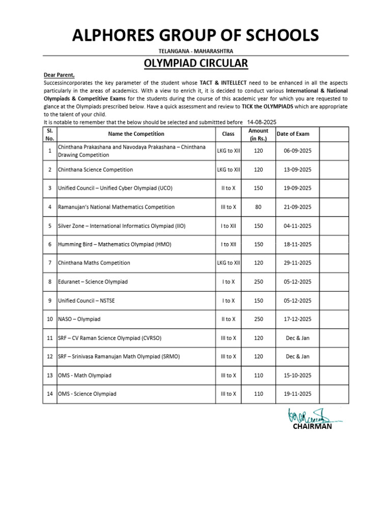 Group of Schools Olympiad Circular (Revised) | PDF | Mathematics