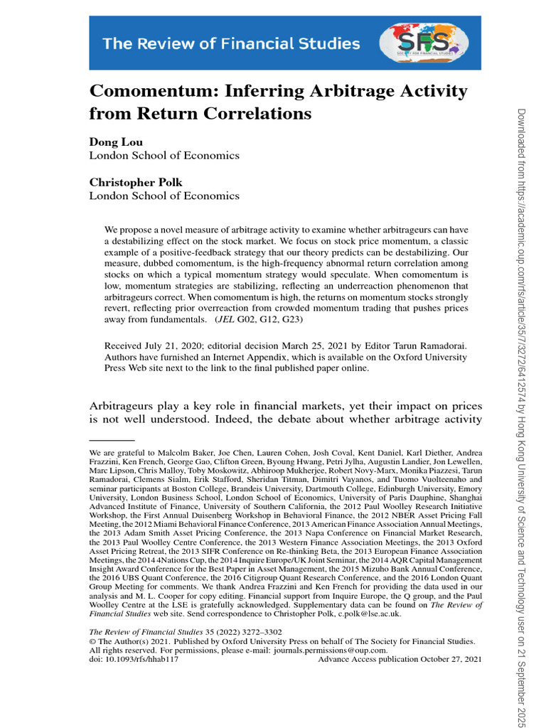 Comomentum - Inferring Arbitrage Activity From Return Correlations ...