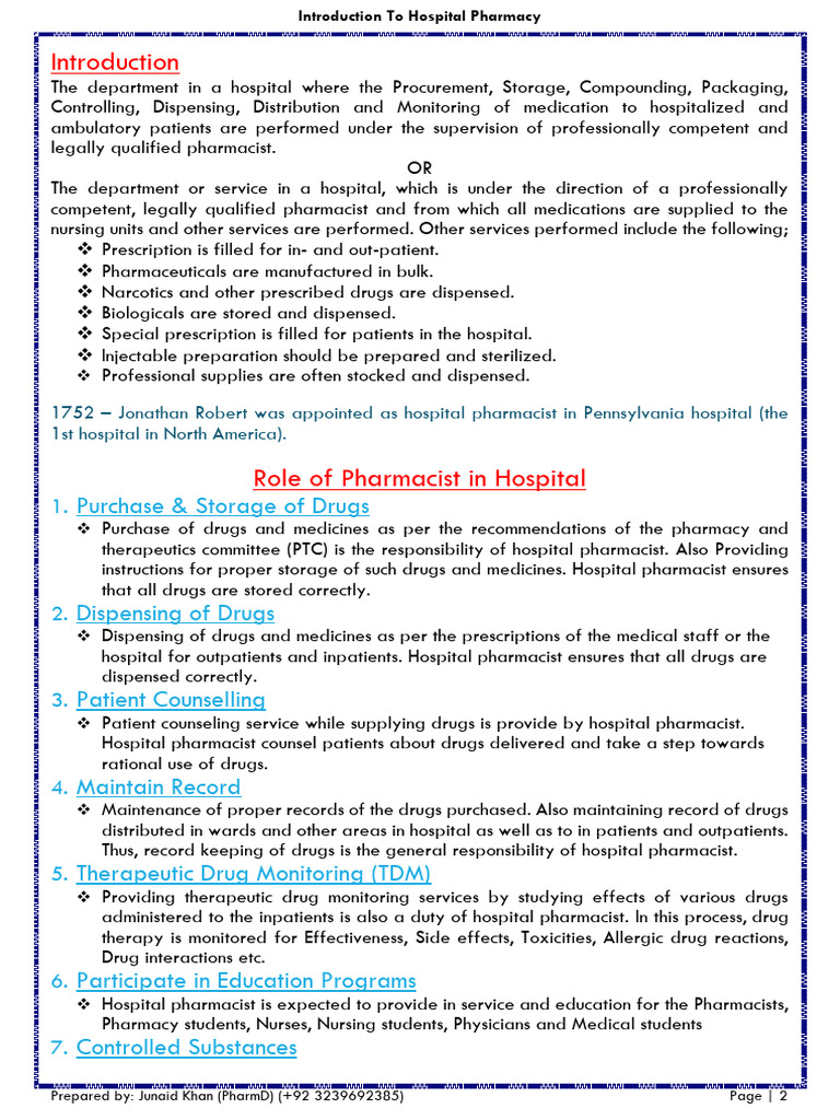 Chapter 1 Hospital Pharmacy | PDF | Pharmacy | Medical Prescription