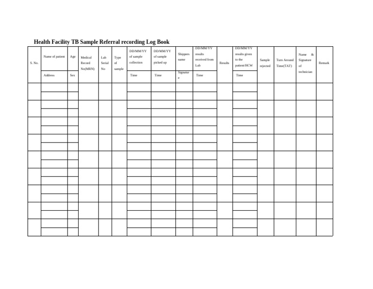 TB Sample Referral Log Book Template | PDF