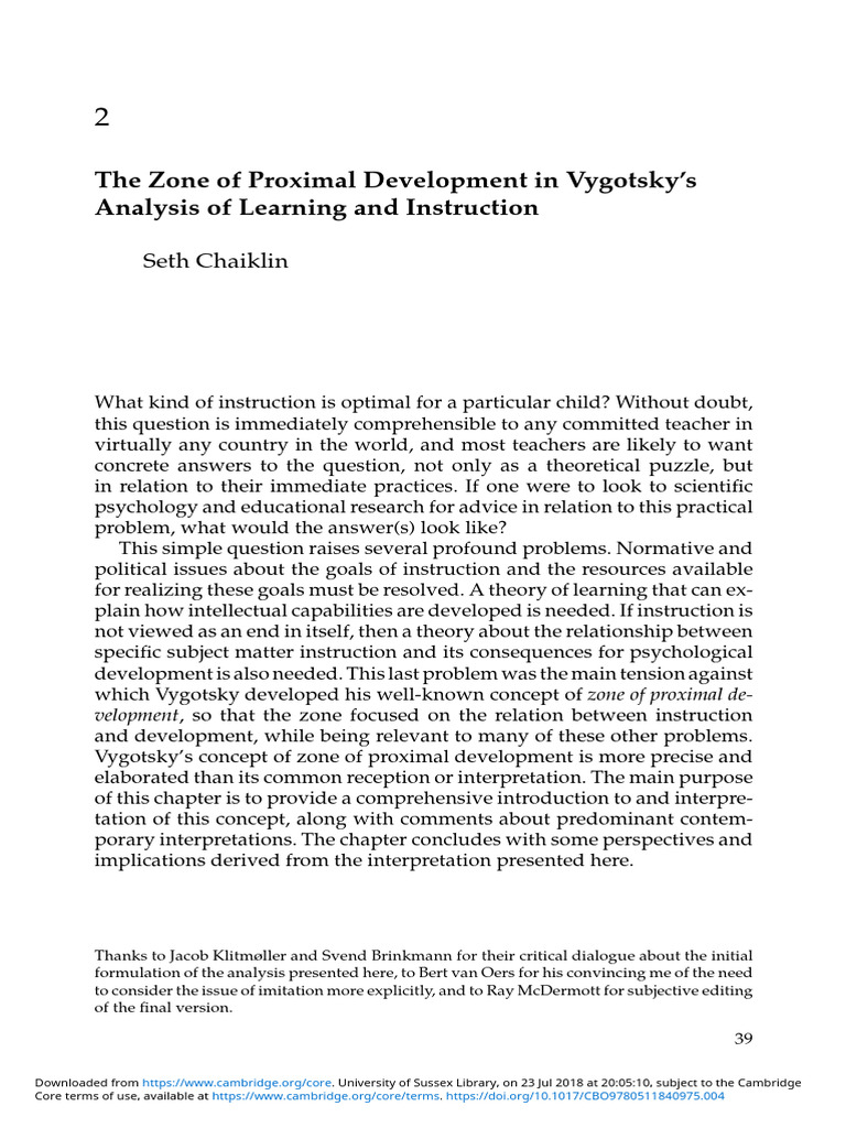The Zone of Proximal Development in Vygotskys Analysis of Learni | PDF | Learning | Behavioural ...