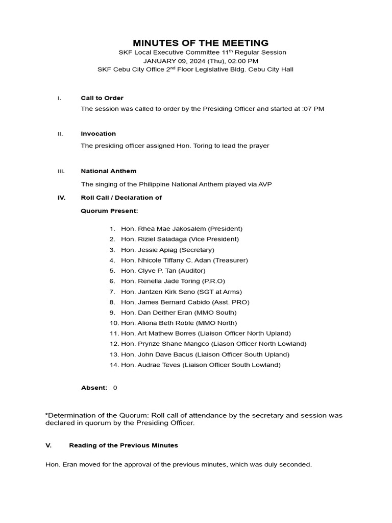 11th LEC Session Minutes of The Meeting | PDF