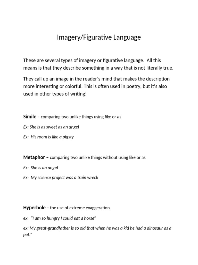 Imagery/Figurative Language: Simile | PDF | Poetry