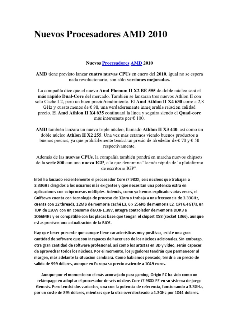 Nuevos Procesadores AMD 2011 | PDF | Microprocesador | Intel