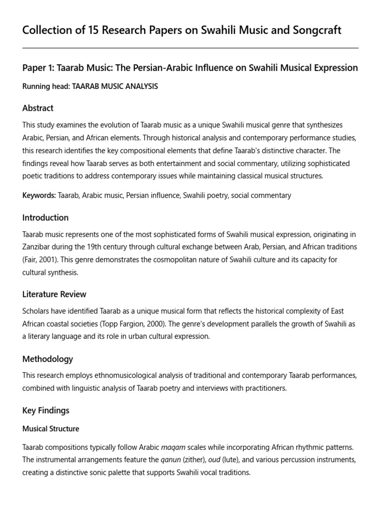 Swahili Music Research Papers Collection | PDF | Musical Instruments