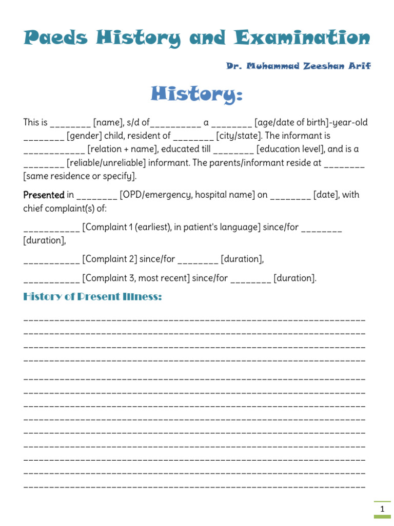 Pediatric History and Examination Guide | PDF | Diseases And Disorders ...