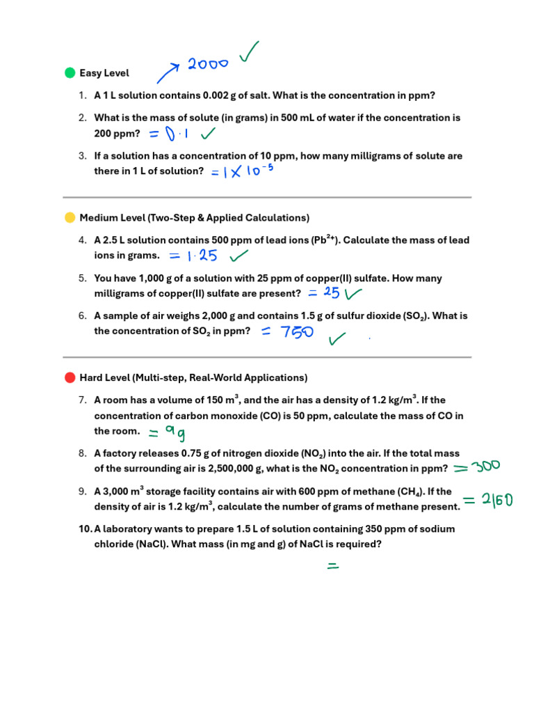 PPM Calculation Worksheet | PDF | Sodium Chloride | Parts Per Notation