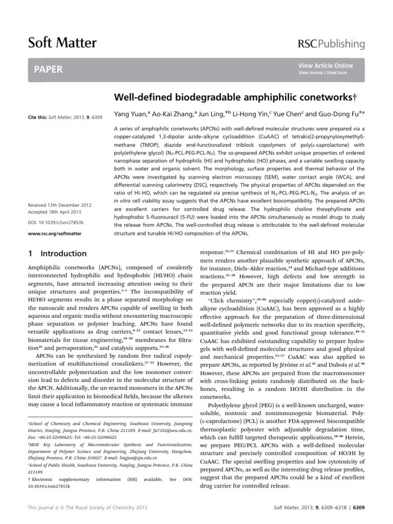 Biodegradable Amphiphilic Conetworks for Drug Delivery | PDF | Gel ...