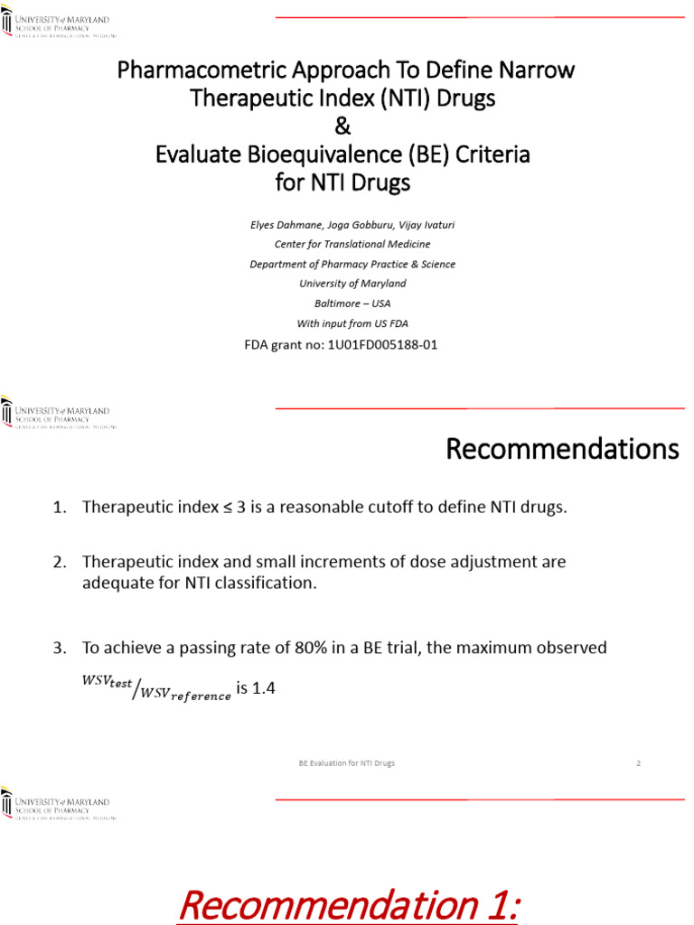 Pharmacometric Approach To Define Narrow Therapeutic Index (NTI) Drugs ...