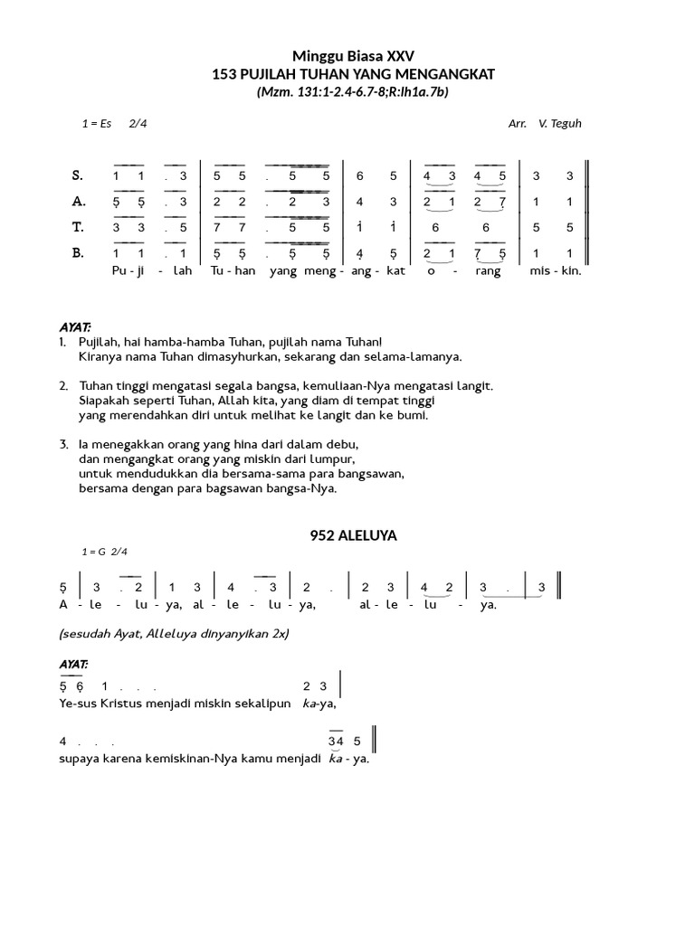 Mazmur 153 Pujilah Tuhan Yang Mengangkat | PDF