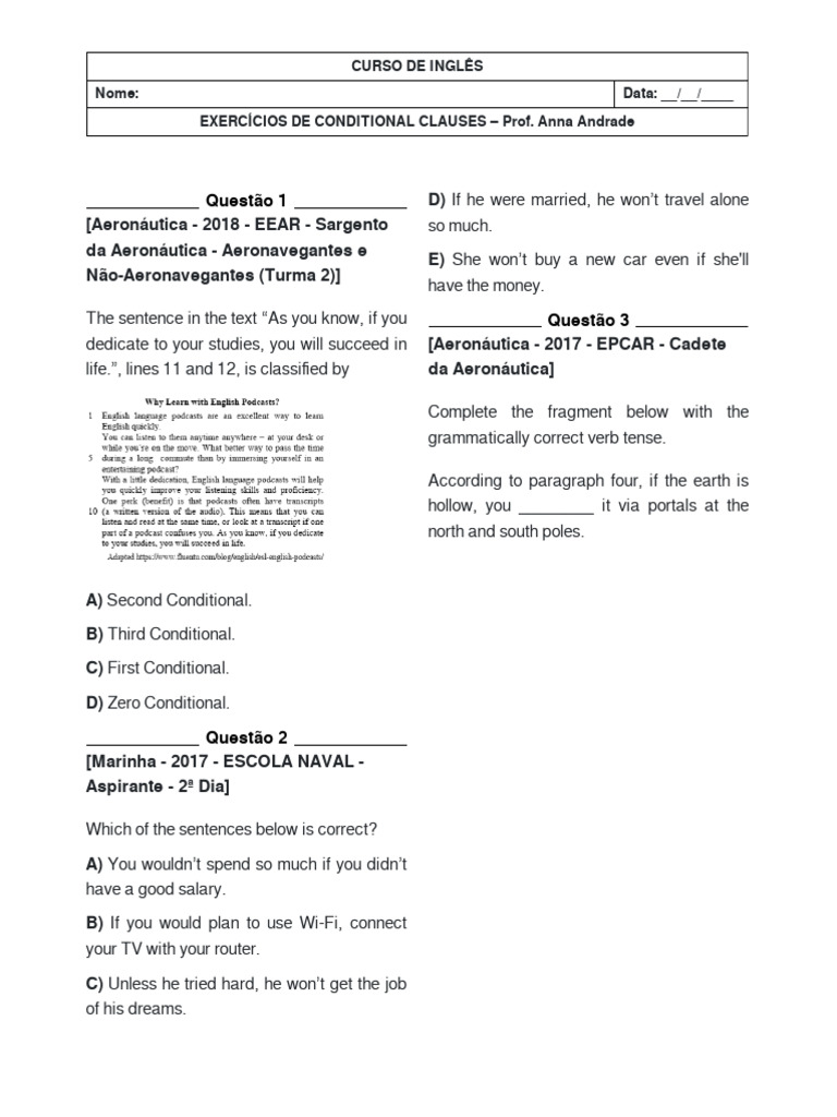 Exercises on Conditional Sentences | PDF | Grammar | Linguistics