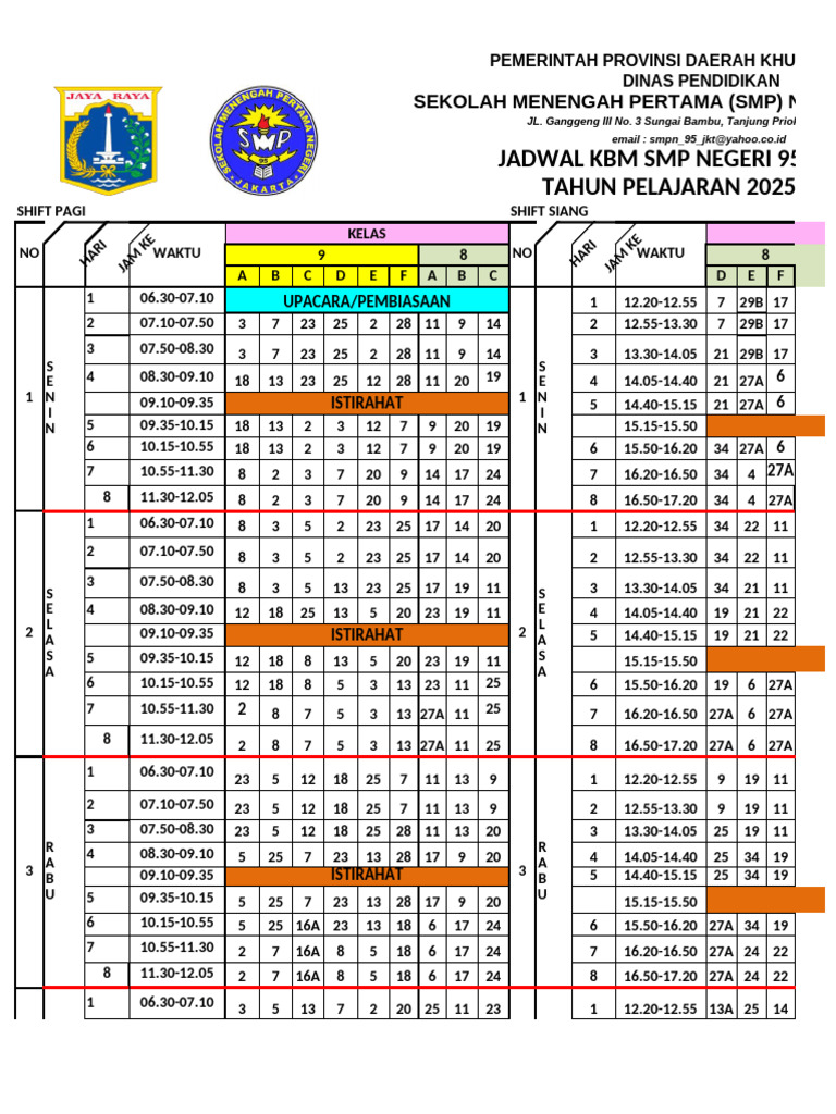 1.jadwal (1 Sep 2025) Terintegrasi Kokurikuler G7kaih SMPN 95 Jakarta | PDF