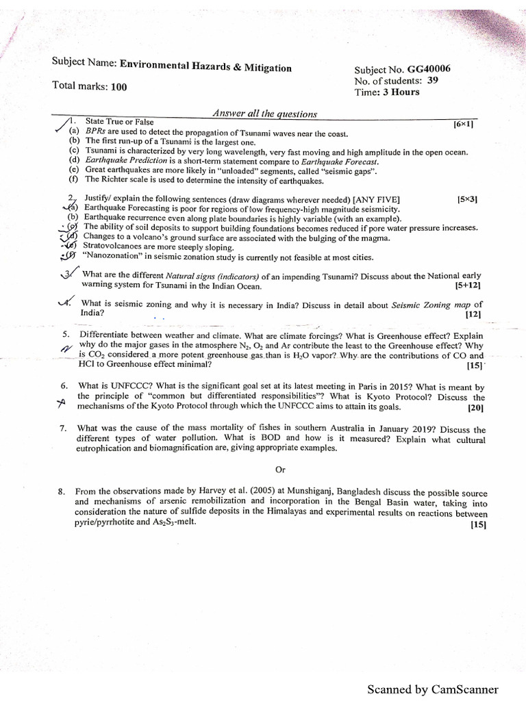 Gg30204 Environmental-hazards-And-mitigation 2024 Spring Endsem | PDF