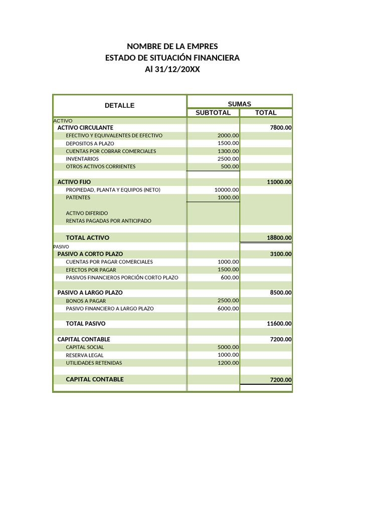 Plantilla Balance Forma Reporte | PDF