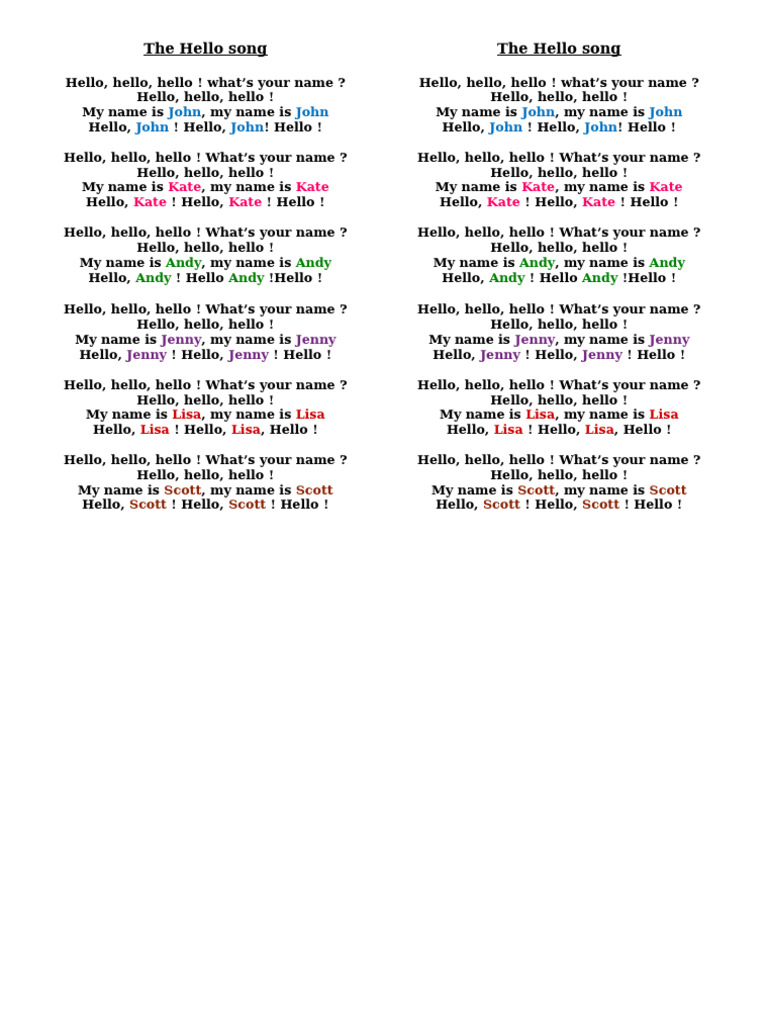 The Hello Song | PDF