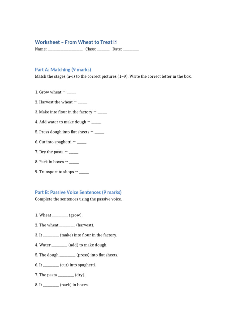 Worksheet From Wheat To Treat | PDF