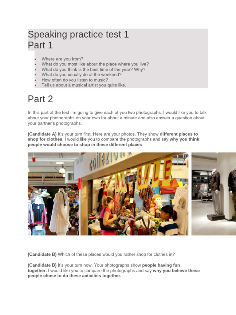 Speaking Practice Test 1 | PDF