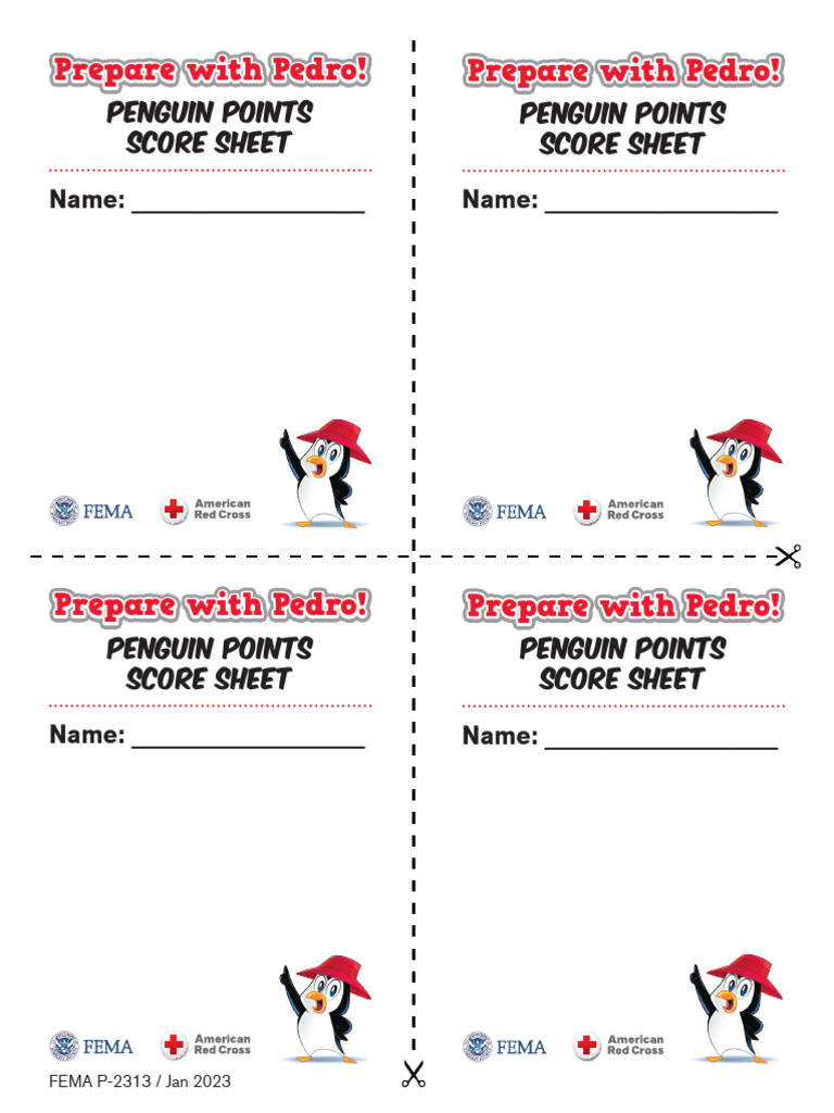 Ready Gov Pedro Penguin Points Score Sheet | PDF