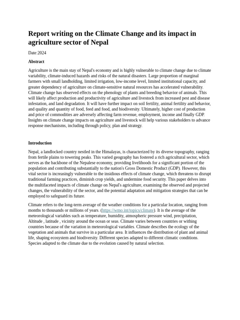 Report Writing On The Climate Change and Its Impact in Agriculture ...