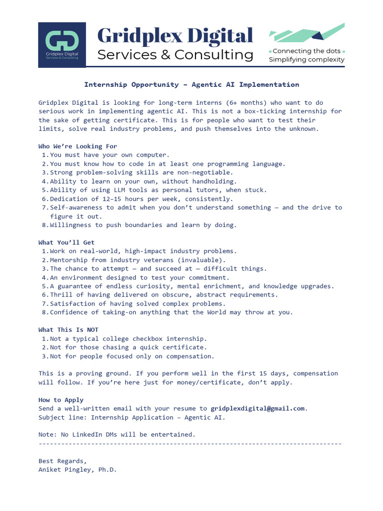 Gridplex Digital Agentic AI Internship | PDF