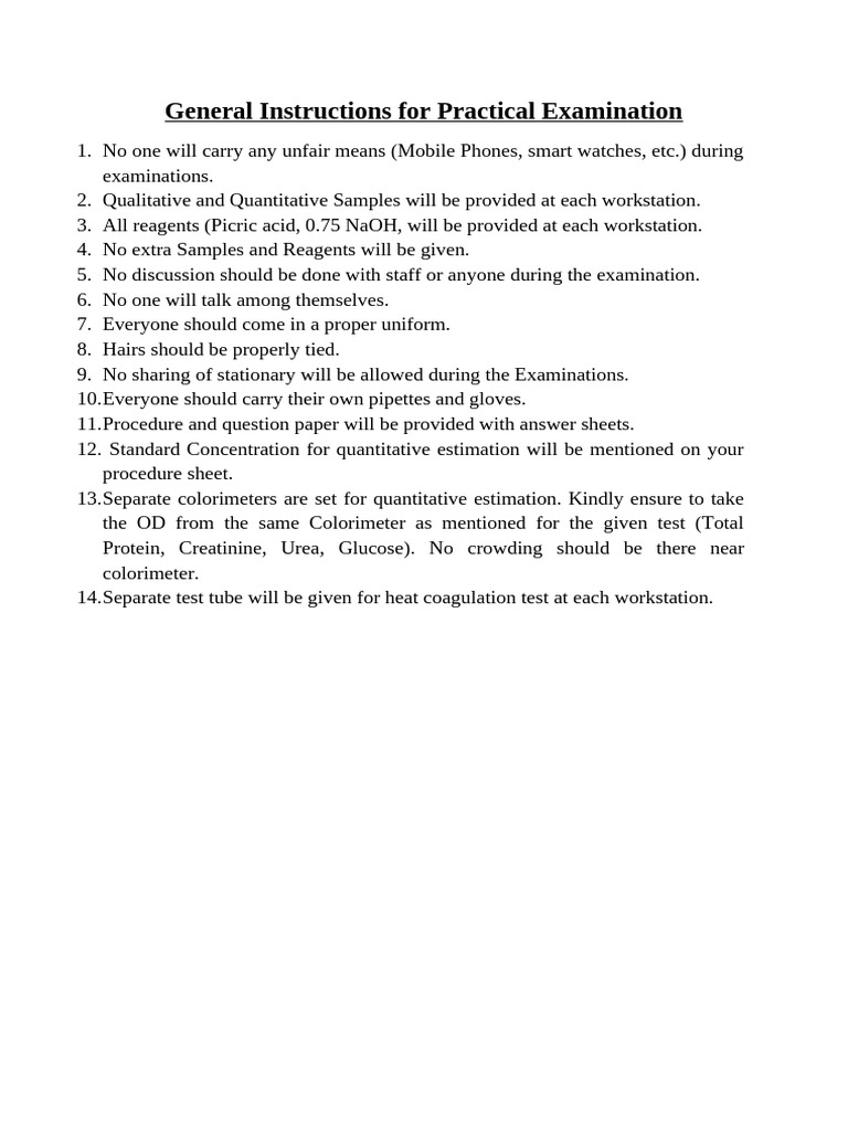 General Instructions For Practical Examination | PDF
