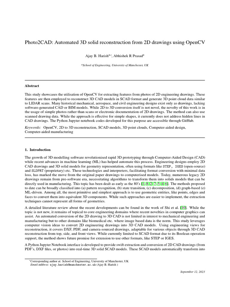 Photo2CAD Automated 3D Solid Reconstruction From 2D Drawings Using ...