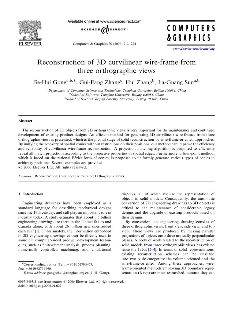 Reconstruction of 3D Curvilinear Wireframe From 3 Orthographic Views ...