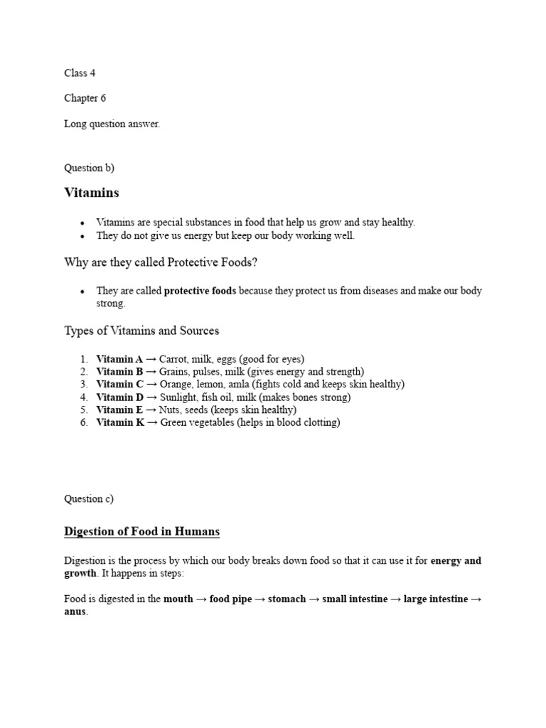 Class 4 Science Chapter 6 Pdf Foods Digestion