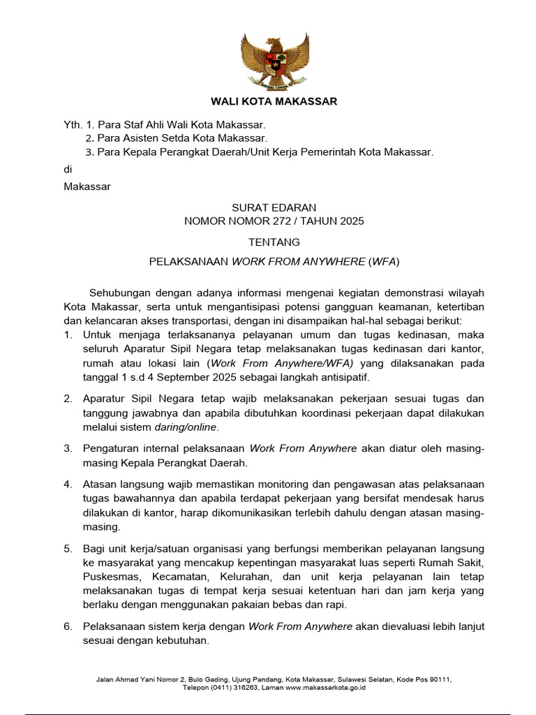 Surat Edaran WFA | PDF