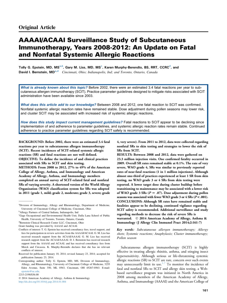 SCIT Reactions: 2008-2012 Study Update | PDF | Immunology | Allergology