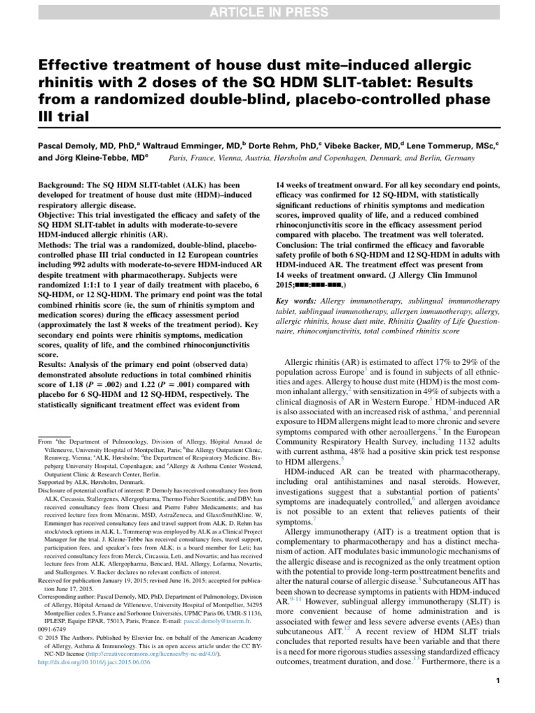 Effective HDM Allergy Treatment Trial | PDF | Allergy | Allergen
