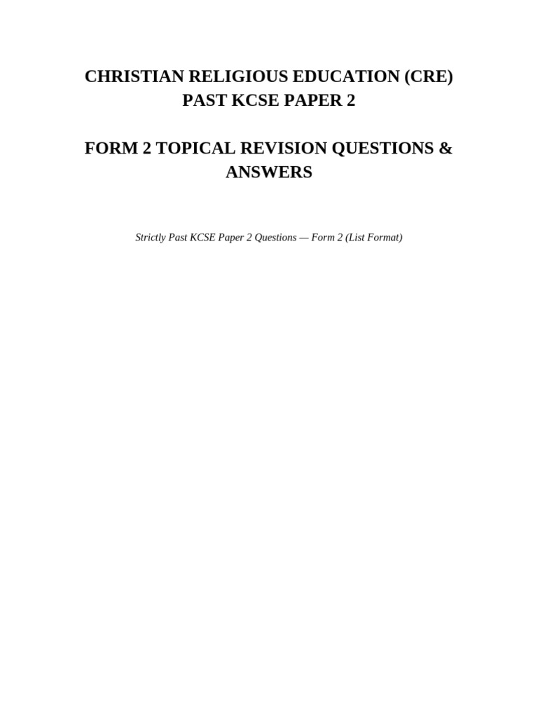 KCSE CRE Form 2 Revision Questions | PDF | Elijah | Jeremiah