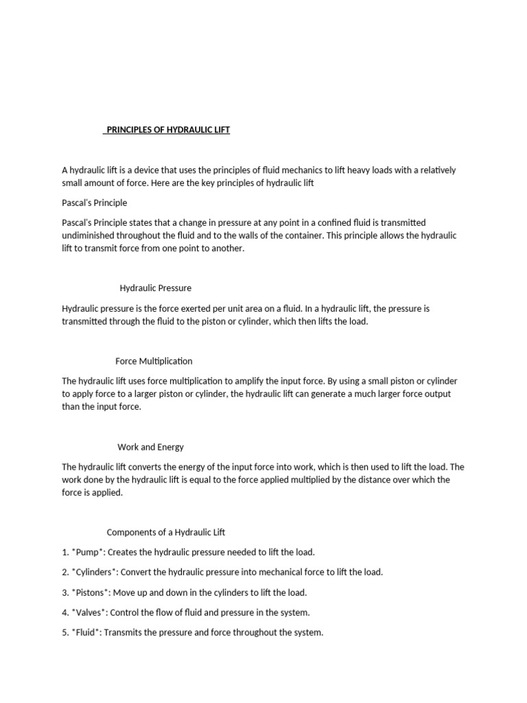 Principles of Hydraulic Lift | PDF