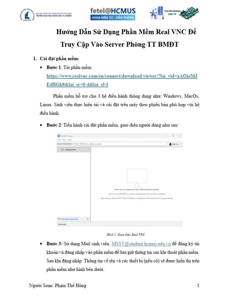 Hướng Dẫn Sử Dụng Phần Mềm Real VNC Để Truy Cập Vào Server Phòng TT BMĐT - SV - hoc - ThucHanh | PDF