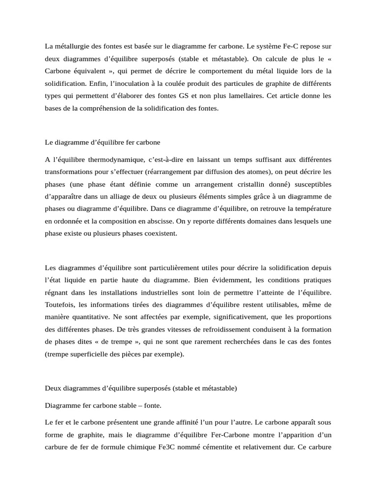 Métallurgie des fontes et diagrammes Fe-C | PDF | Fonte (métallurgie ...