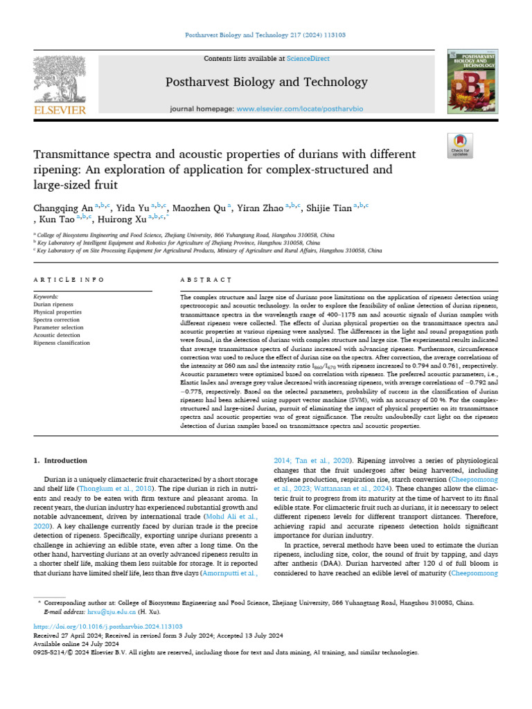 Postharvest Biology and Technology: Changqing An, Yida Yu, Maozhen Qu ...