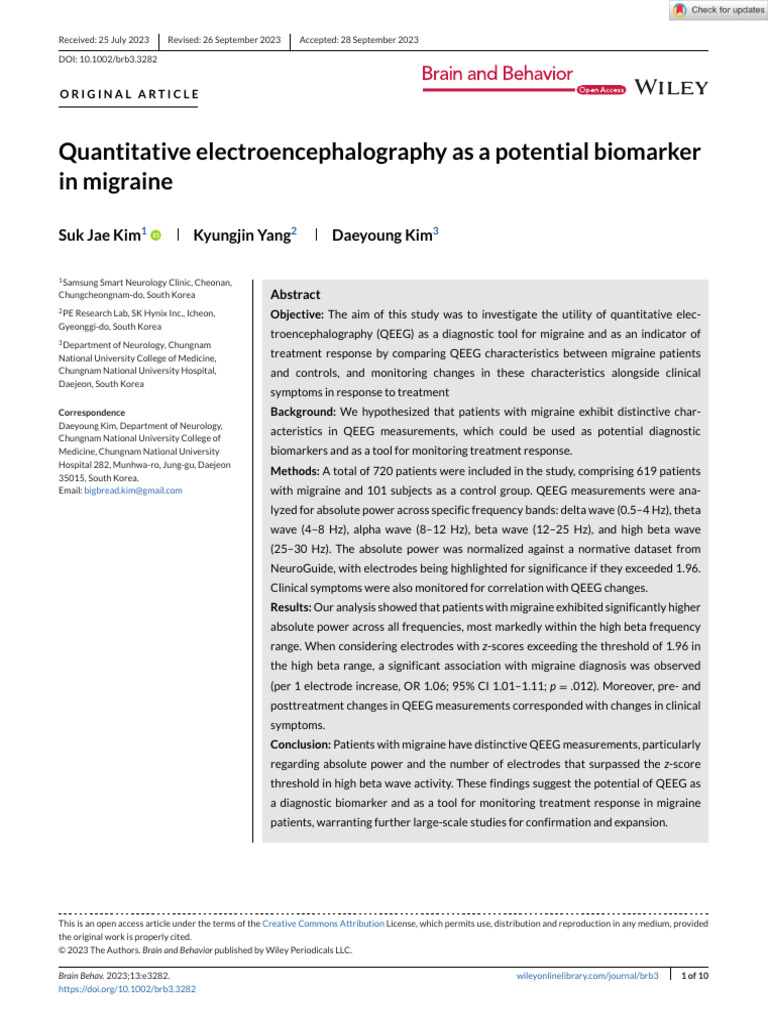 QEEG as a Biomarker for Migraine | PDF | Electroencephalography | Migraine